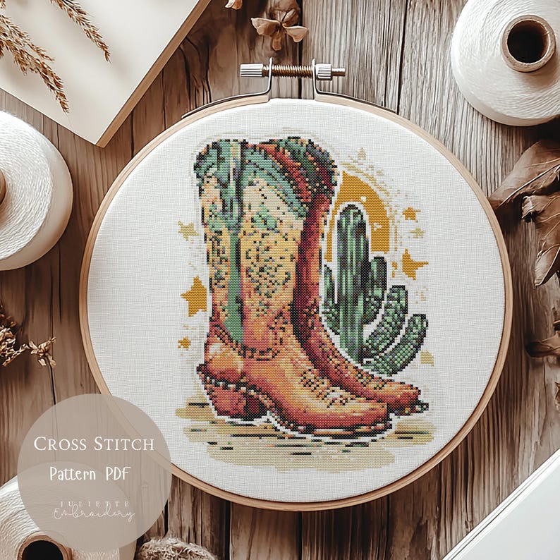 Cross Stitch Pattern Western Boots| Cow Boots Embroidery Designs PDF ...