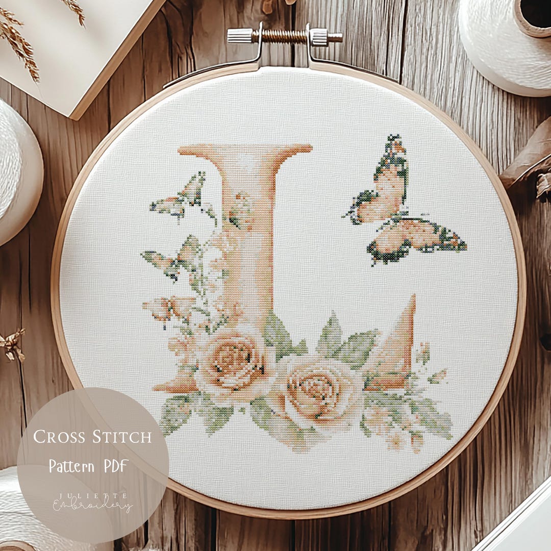 Custom Cross Stitch Alphabet Letter Pattern| Peach Letter Embroidery ...