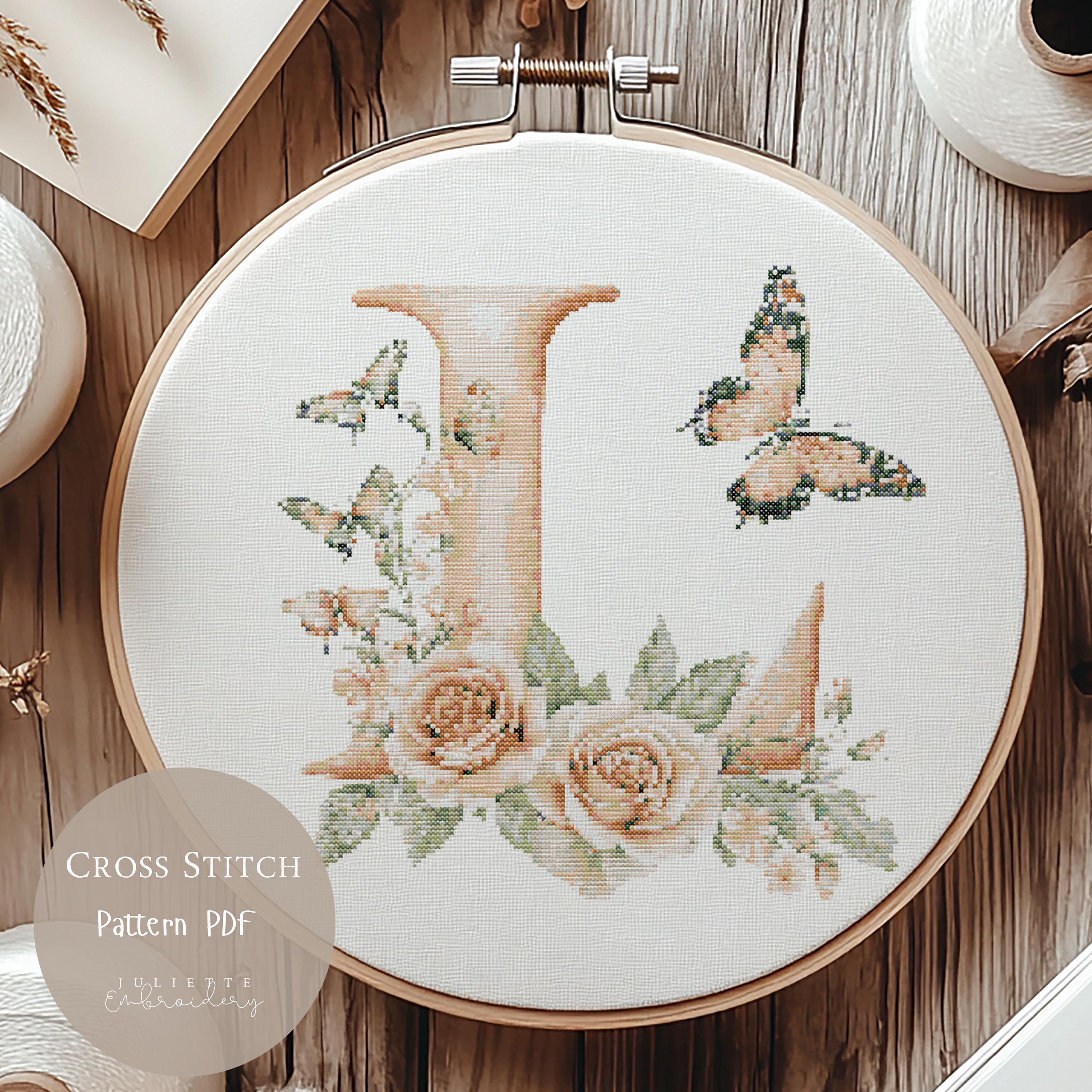 Custom Cross Stitch Alphabet Letter Pattern| Peach Letter Embroidery ...