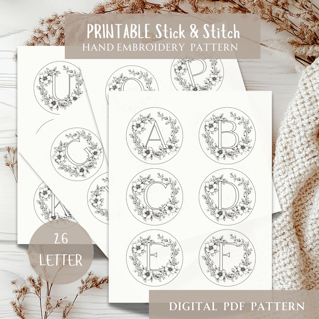 Stick and Stitch Full Alphabet Digital Download, Letter Ornament ...