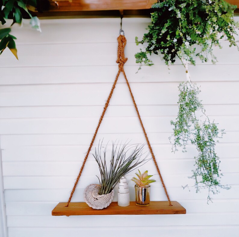 Wood and Rope Hanging Shelf | Handmade | Reclaimed Wood - Etsy