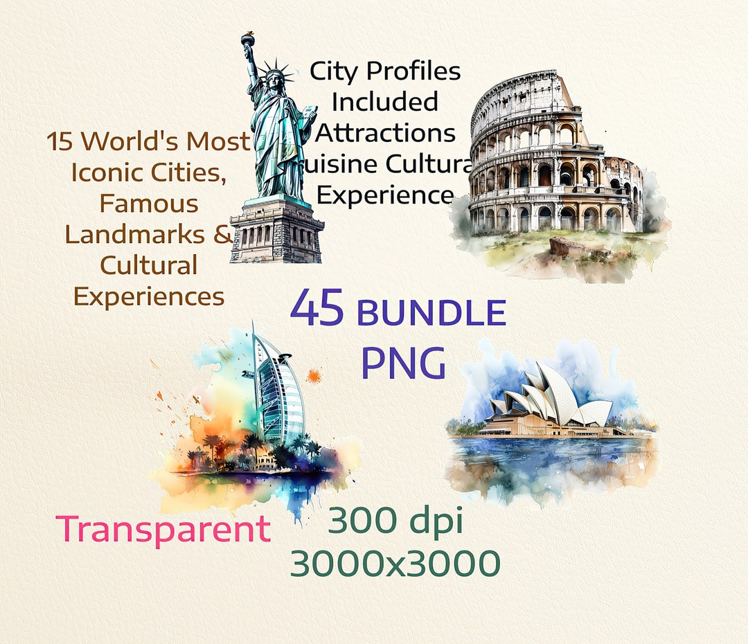 Travel Landmarks Clipart Bundle, Famous Cities Attractions ...