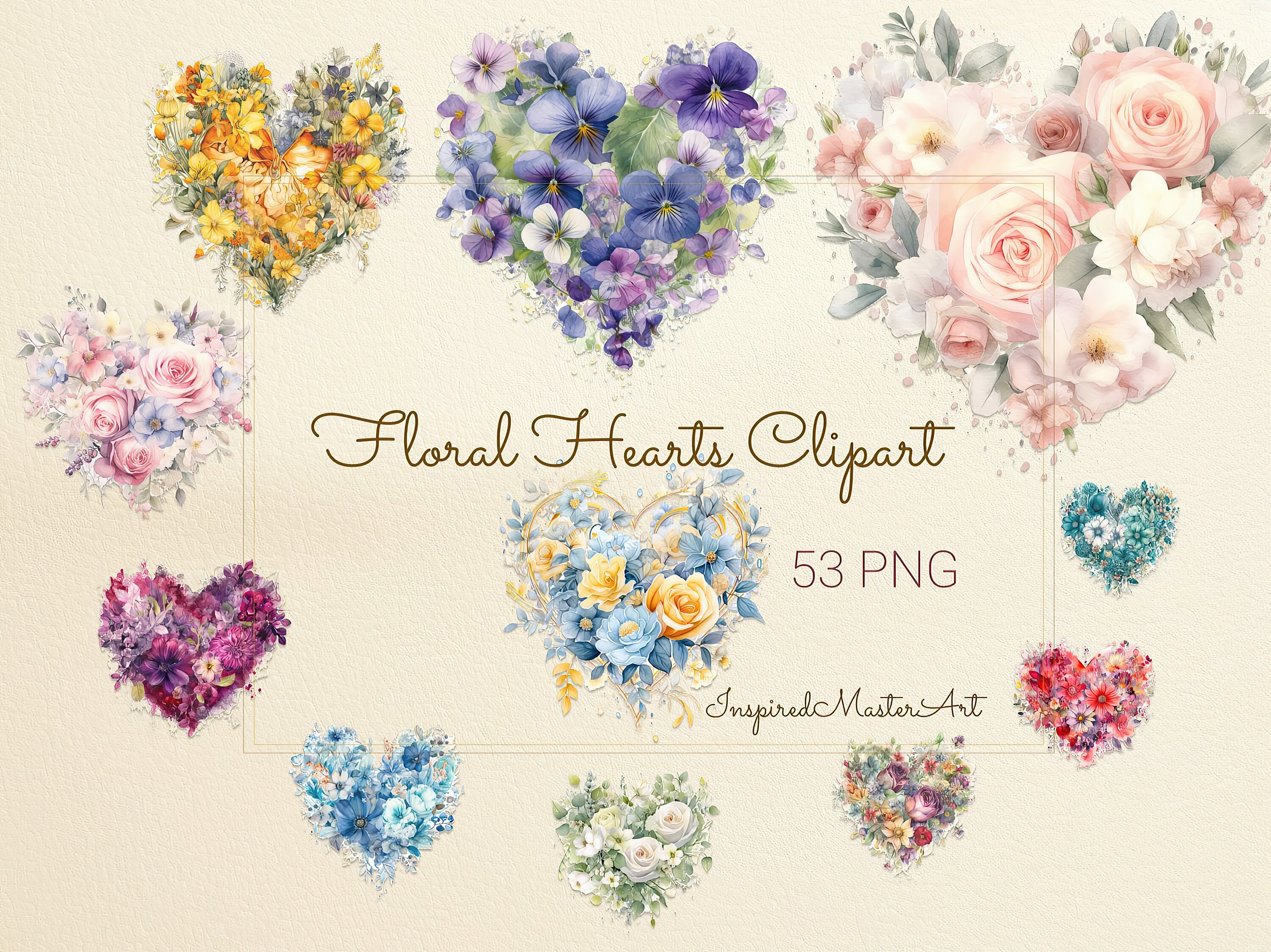 Floral Hearts Clipart Bundle, Flower Heart, Mother's Day Valentine ...
