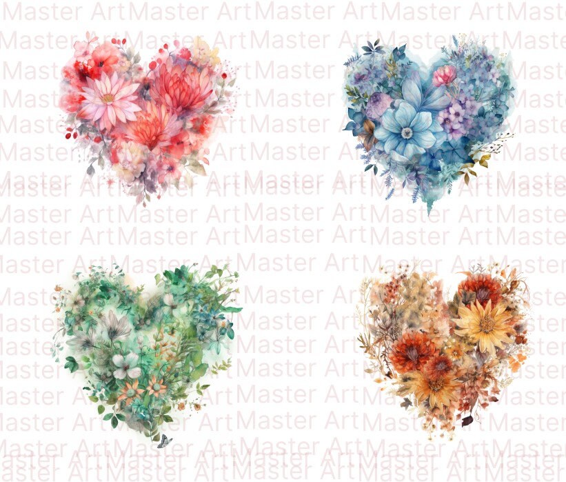 Floral Hearts Clipart Bundle, Flower Heart, Mother's Day Valentine ...