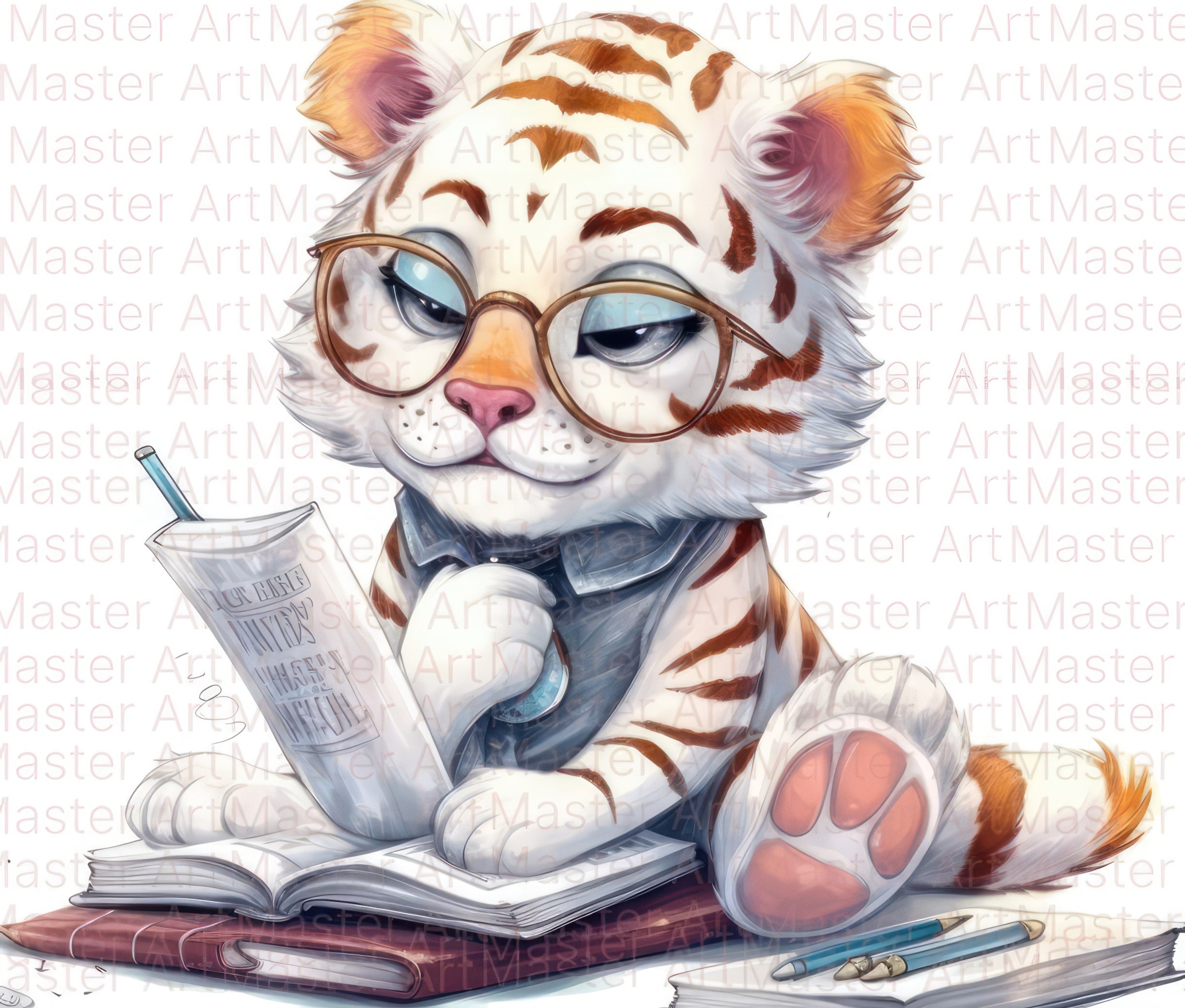 White Tiger Bundle, Watercolor Cub Clipart, Digital Illustration, Cute ...