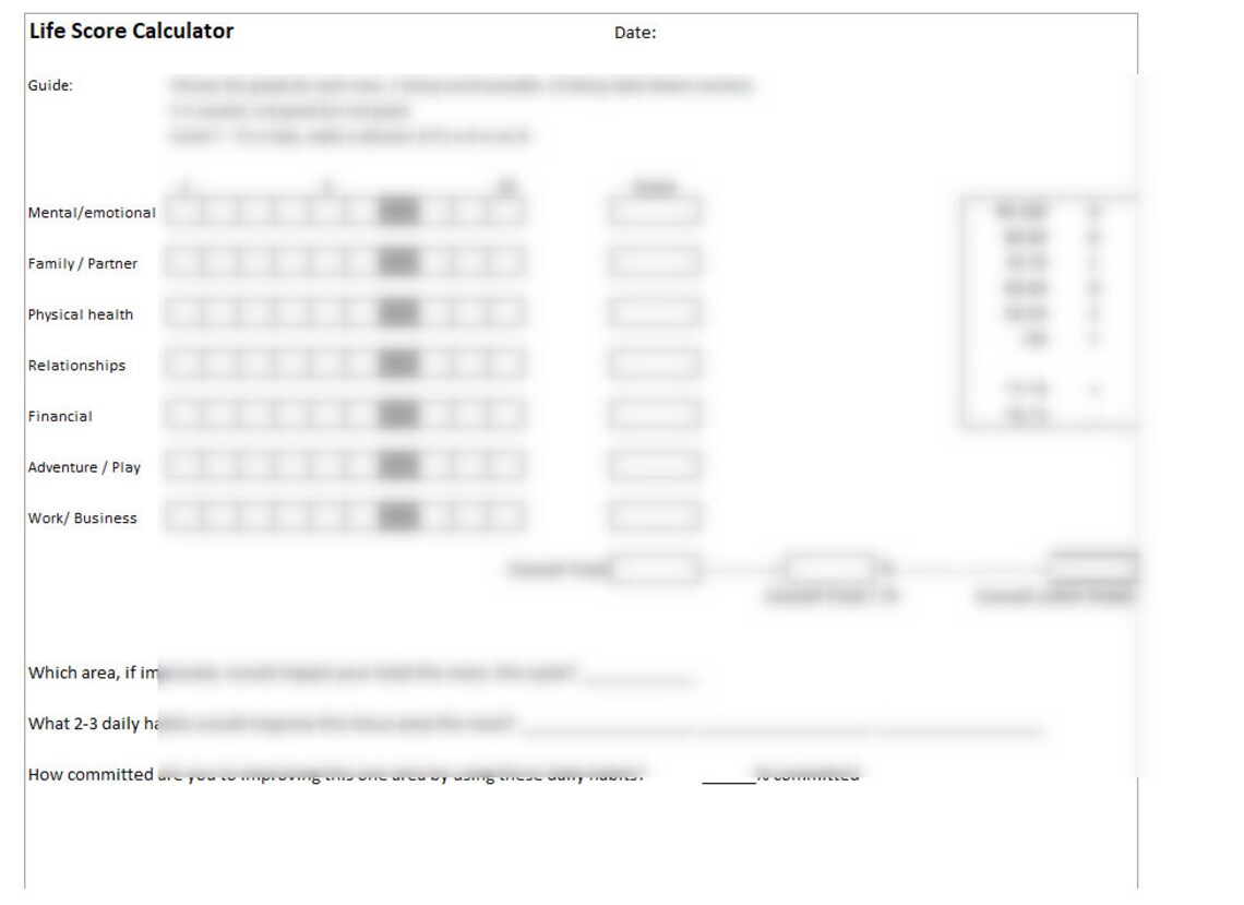 Life Score Calculator & Life Improvement Tool - Etsy