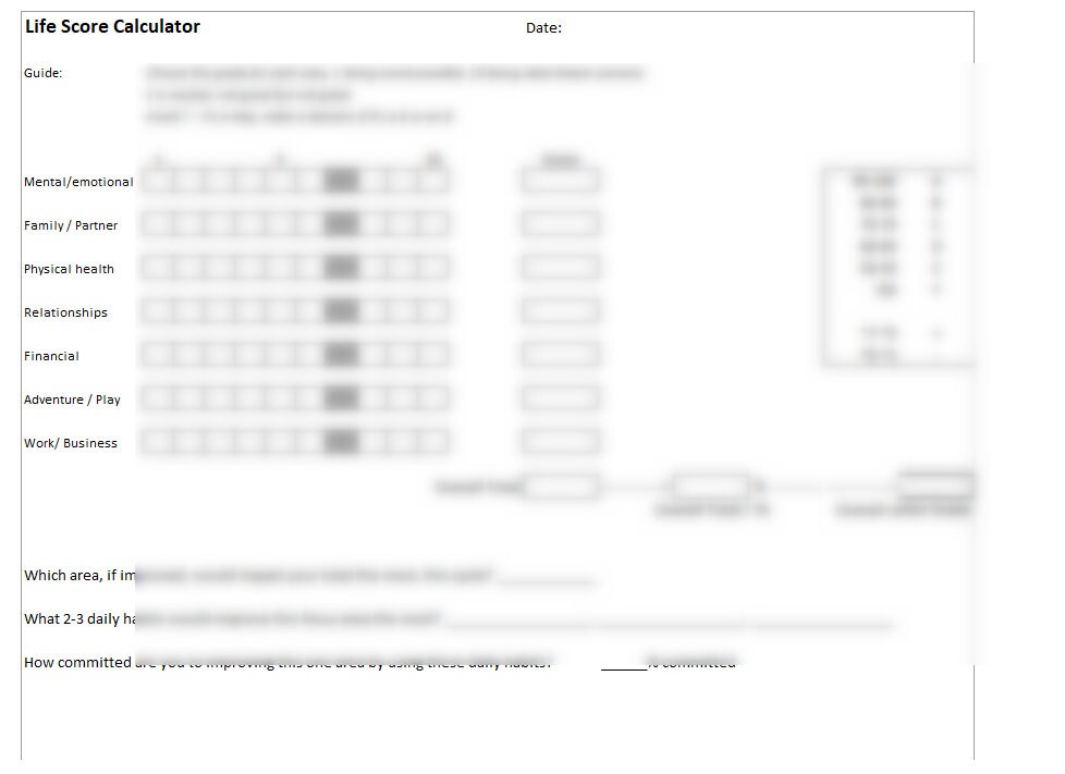 Life Score Calculator & Life Improvement Tool - Etsy