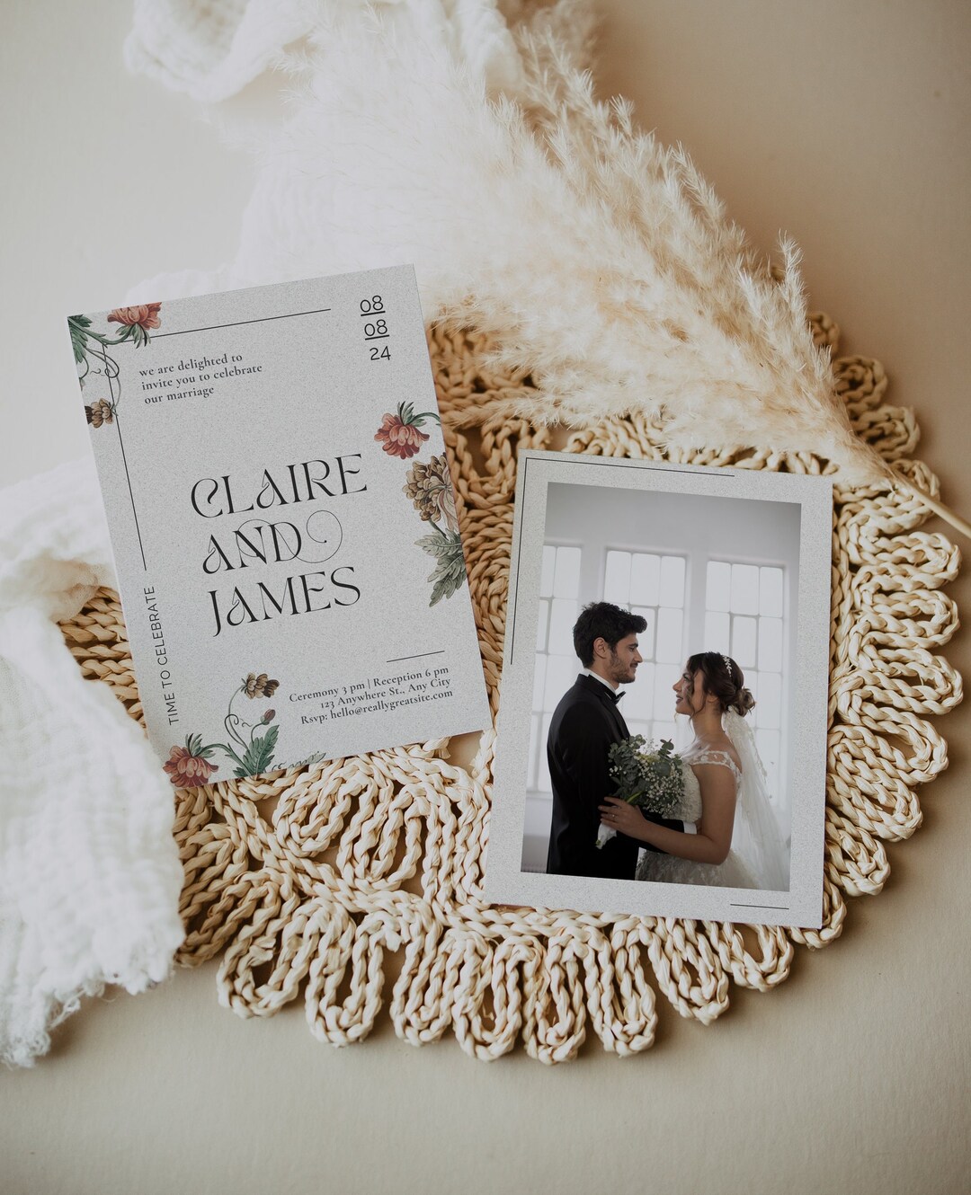 Floral & Minimal Wedding Invitation Minimal Wedding Invite - Etsy