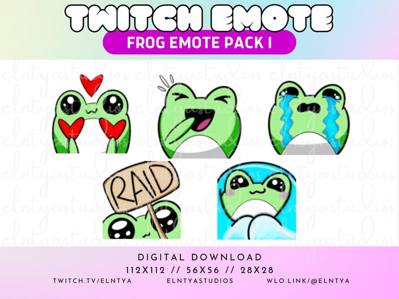 Kawaii Frog Emote Pack 1 - Hearts/love, Laughing/lol, Tears/crying ...