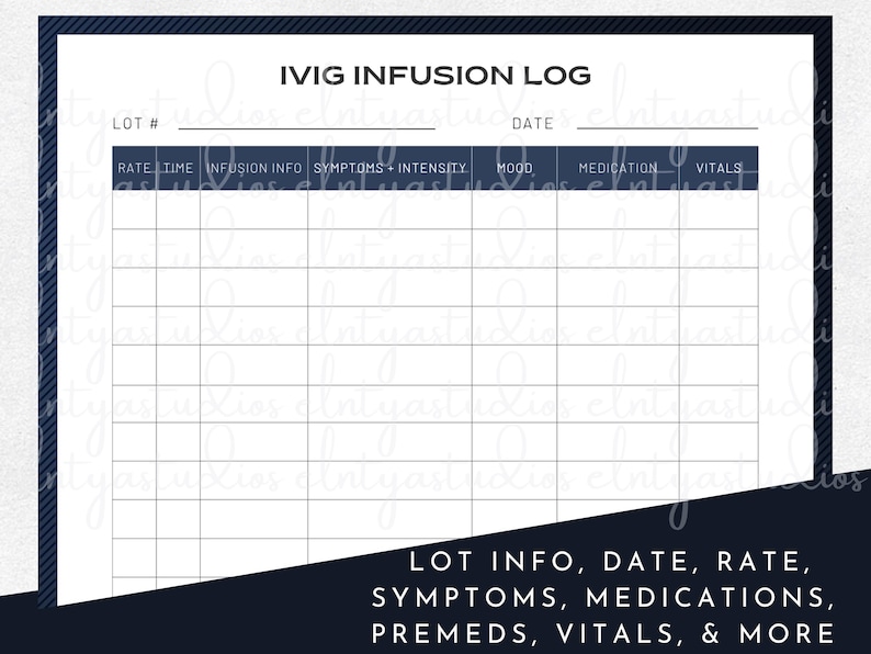 IVIG Infusion Log | Printable PDF | Chronic Illness Tracker ...