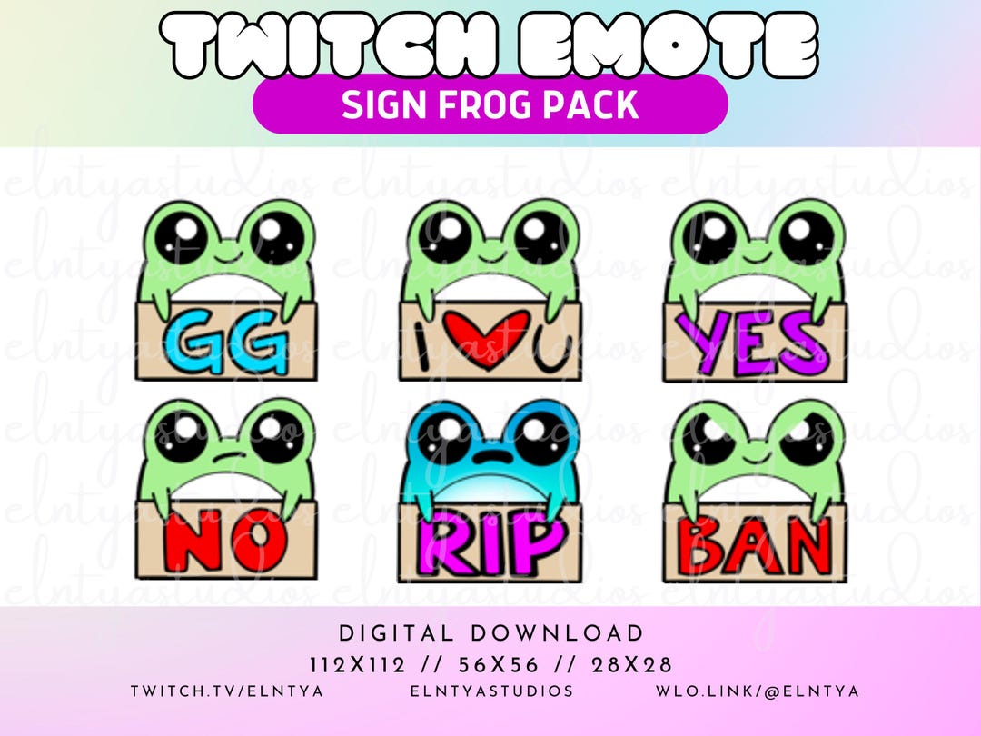 Kawaii Sign Frog Emote Pack - GG; ILY / I Love You; Yes; No; RIP; Ban ...