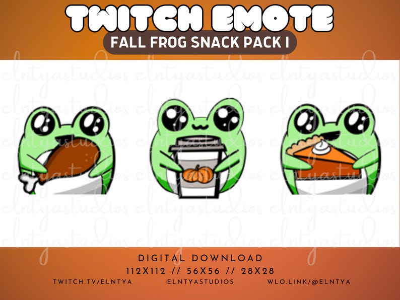 Kawaii Fall Frog Emote Snack Pack 1 - Thanksgiving; Turkey Leg; Pumpkin ...