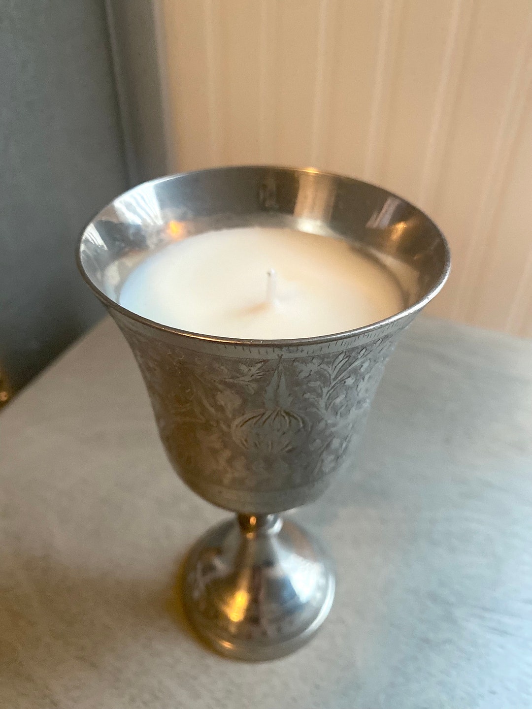 Vintage Silver Plated Chalice Goblet With Hand-poured Green Tea Candle ...