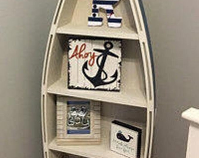 5' Blue Pickled and White Rowboat Shelf - Etsy
