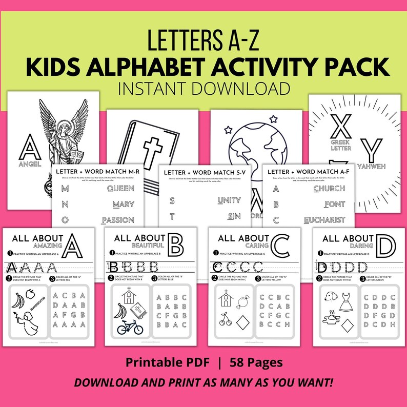 Kids Alphabet Activity Pack | Letters A-Z | PDF Download | Preschool ...