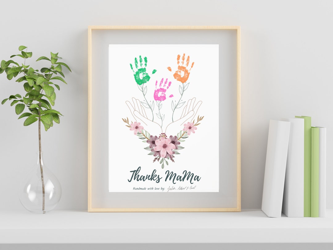 Mother's Day Handprint Craft Personalized Floral Bouquet Art Printable ...