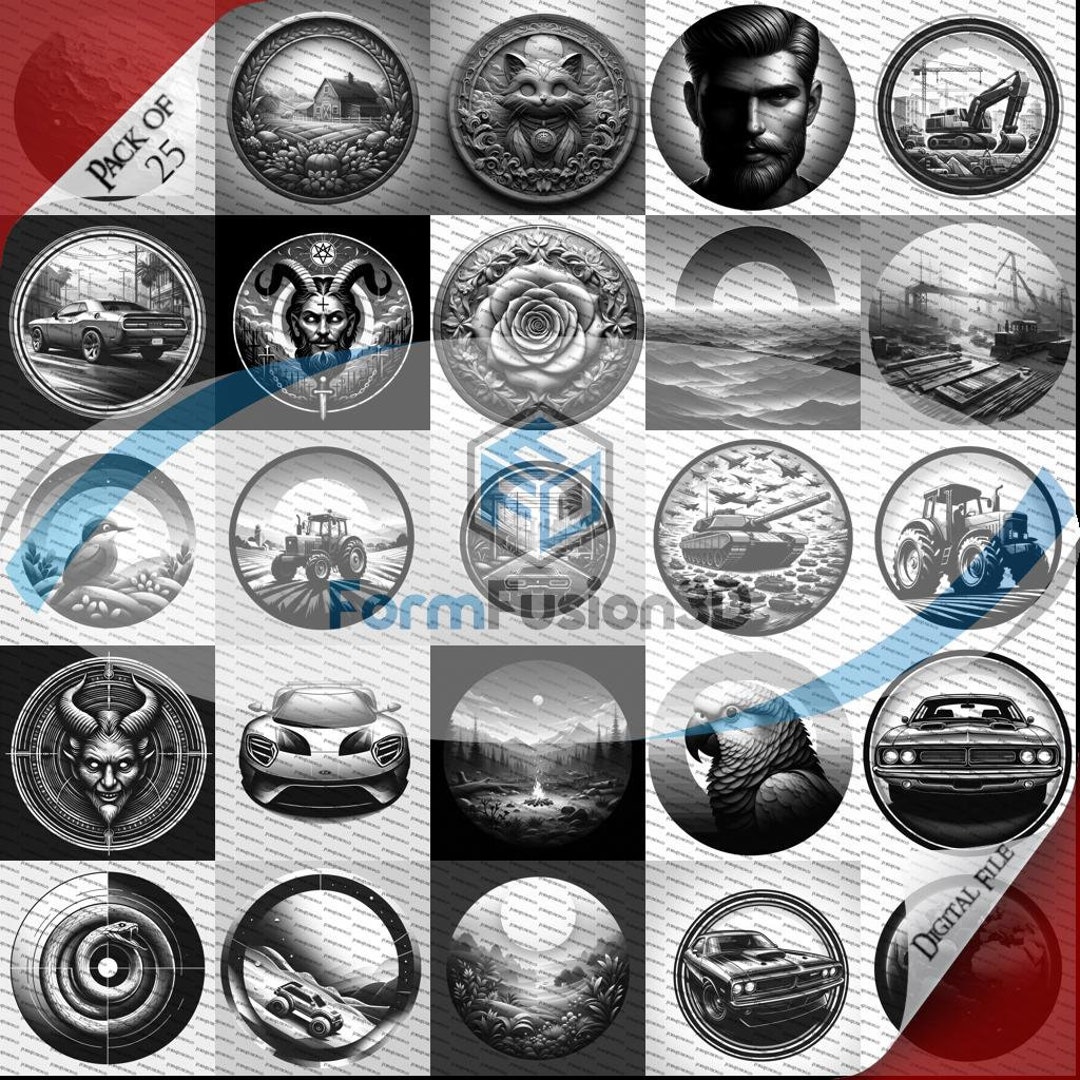 Bundle 3D Laser Engraving Depth Map Mix 12 25 Files 3d Grayscale Depthmap Cnc Laser Engrave Coin ...