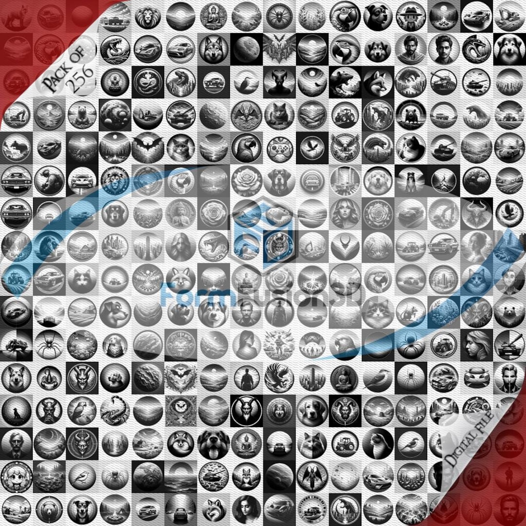 Bundle 3D Laser Engraving Depth Map Random 2 256 Grayscale Black and ...