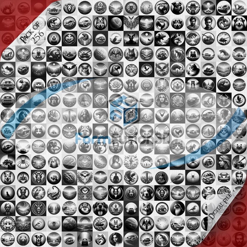 Bundle 3D Laser Engraving Depth Map Random 2 256 Grayscale Black and ...