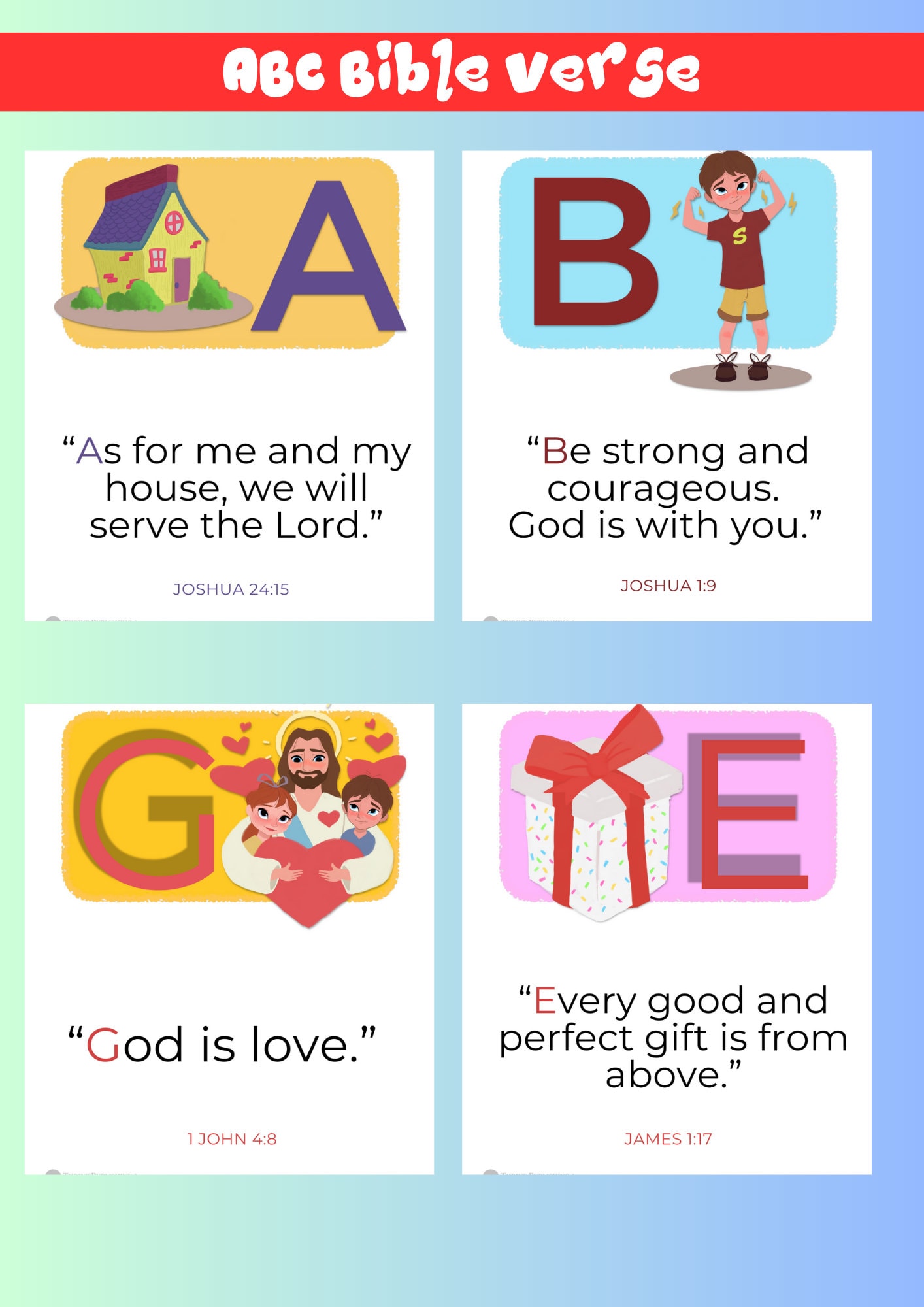 Alphabet Bible Verse Cards, Printable ABC Bible Flashcards, Preschool ...