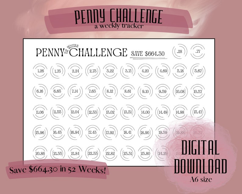 Penny Challenge Printable Weekly Tracker A6 Savings - Etsy