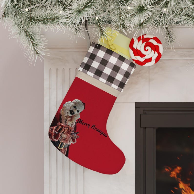 Art the Clown Terrifier Merry Krampus Christmas Stocking | Red Plaid ...