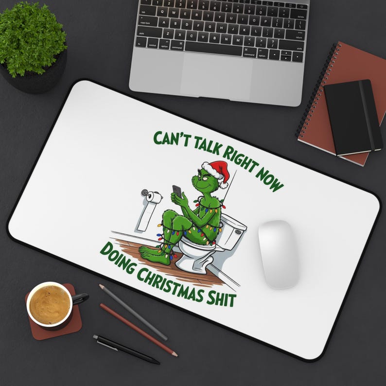Funny Grinch Christmas Desk Mat | Holiday Home Office Decor - Etsy