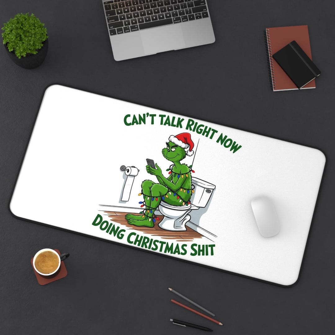 Funny Grinch Christmas Desk Mat | Holiday Home Office Decor - Etsy