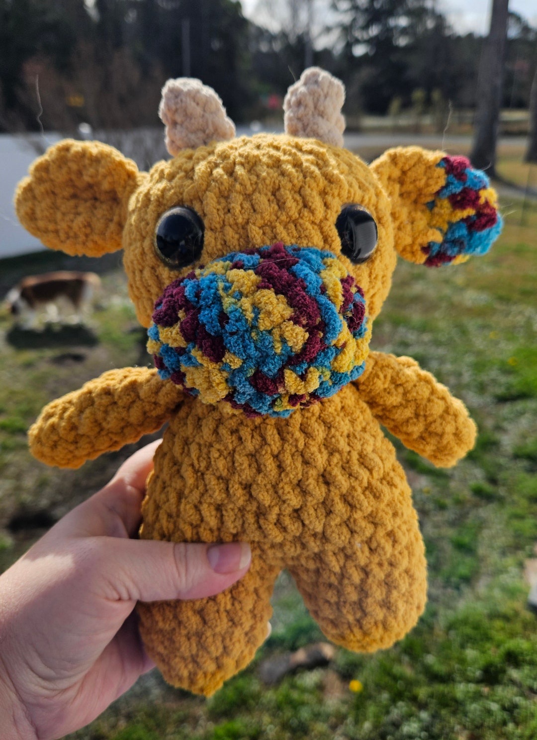 Crocheted Yellow and Multi-colored Cow - Etsy
