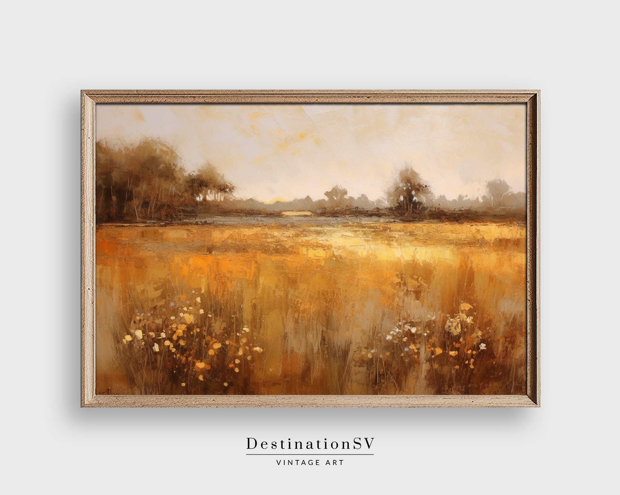Vintage Landscape Painting, Muted Vintage Landscape Art Print, Vintage ...