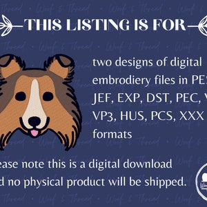 Shetland Sheepdog Machine Embroidery File Design 4 X 4 Inch Hoop ...
