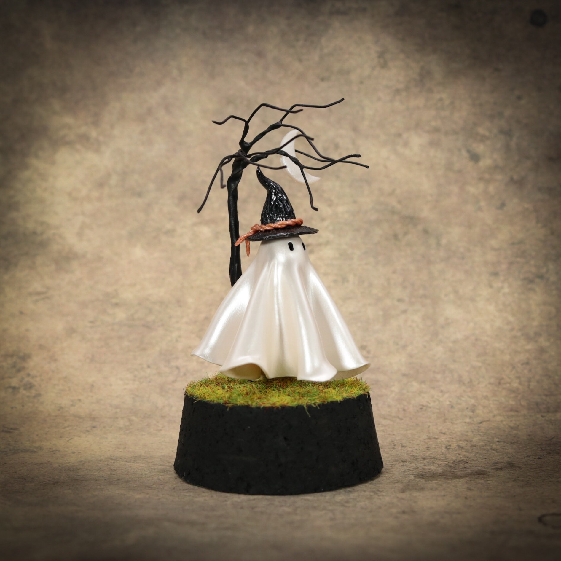 Miniature Witch Ghost With Tree & Moon / 3.5” Cloche Glass Dome Diorama ...