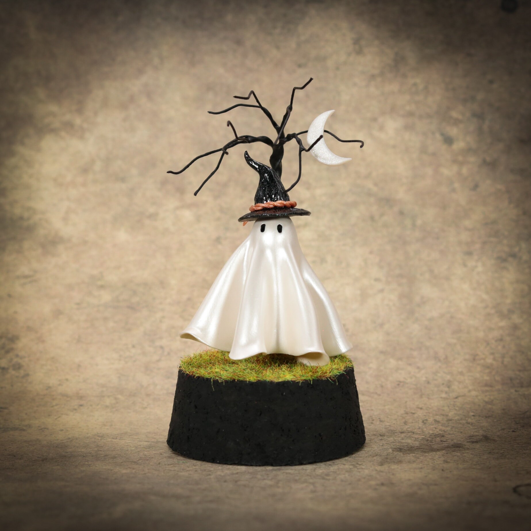 Miniature Witch Ghost With Tree & Moon / 3.5” Cloche Glass Dome Diorama ...