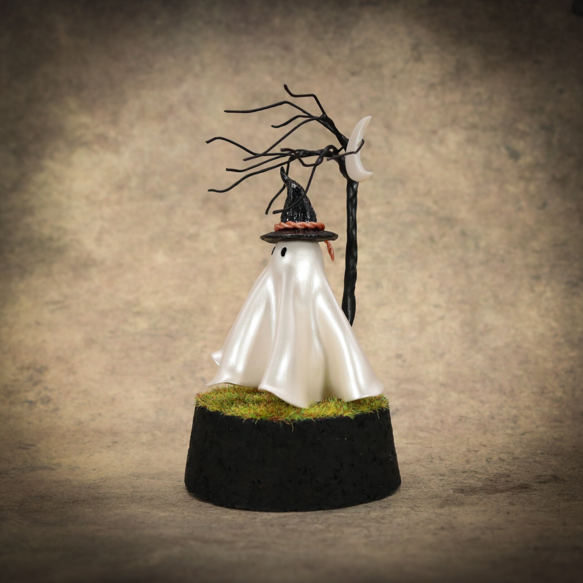 Miniature Witch Ghost With Tree & Moon / 3.5” Cloche Glass Dome Diorama ...