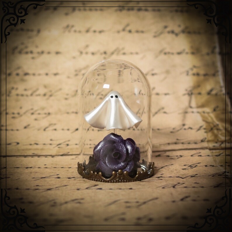 Miniature 1.5” Rose Floating Ghost Figurine Cloche / Glass Dome Bell ...