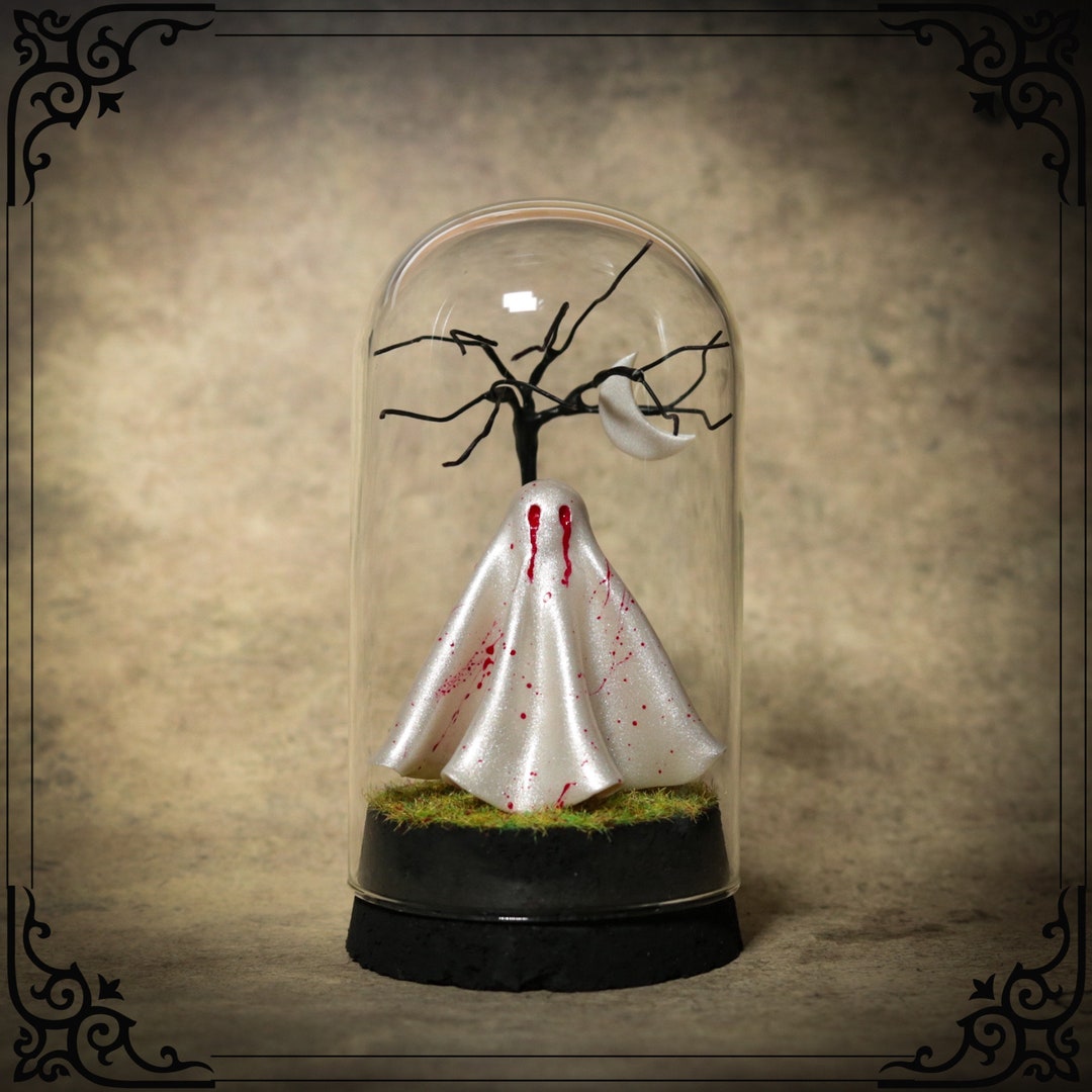 Miniature Bloody Mary Ghost With Tree & Moon / 3.5” Cloche Glass Dome ...