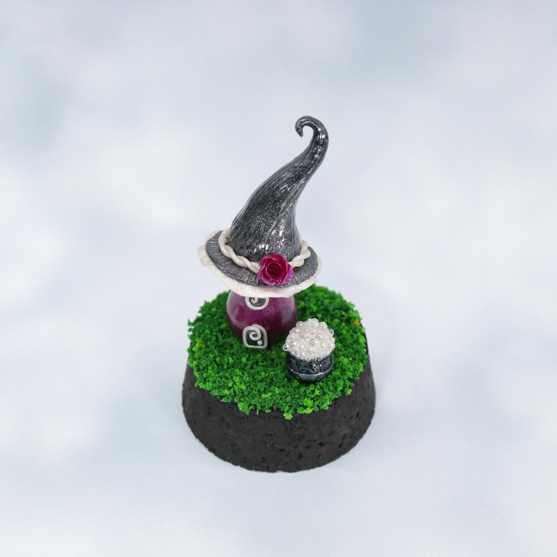 Miniature Witch Hat Fairy House With Cauldron / 3.5” Cloche Glass Dome ...