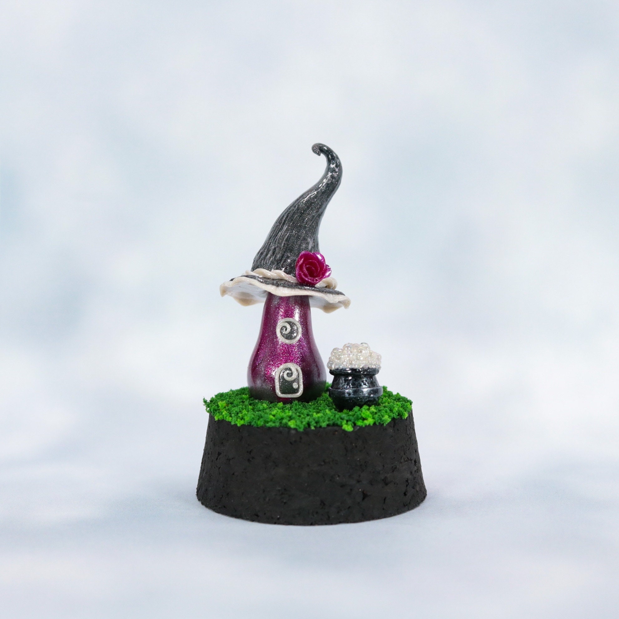 Miniature Witch Hat Fairy House With Cauldron / 3.5” Cloche Glass Dome ...