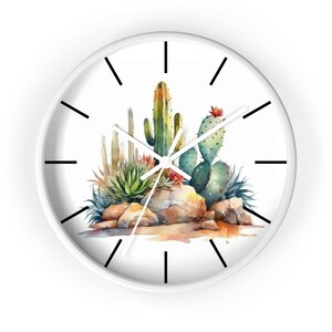 10" Watercolor Cactus Wall Clock , Cactus Wall Clock , Botanical Wall ...
