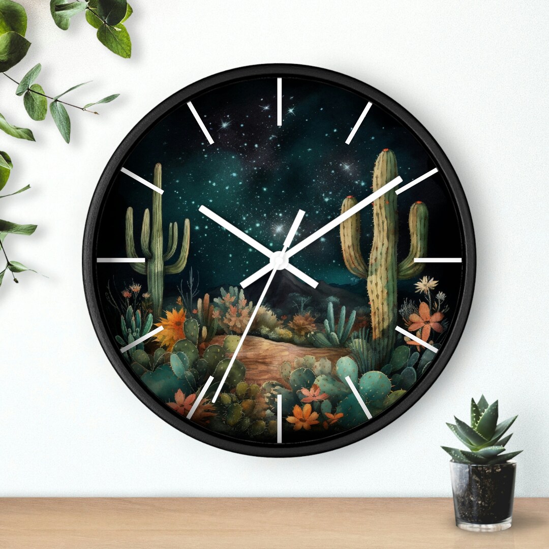 10" Watercolor Cactus Wall Clock , Cactus Wall Clock , Botanical Wall ...