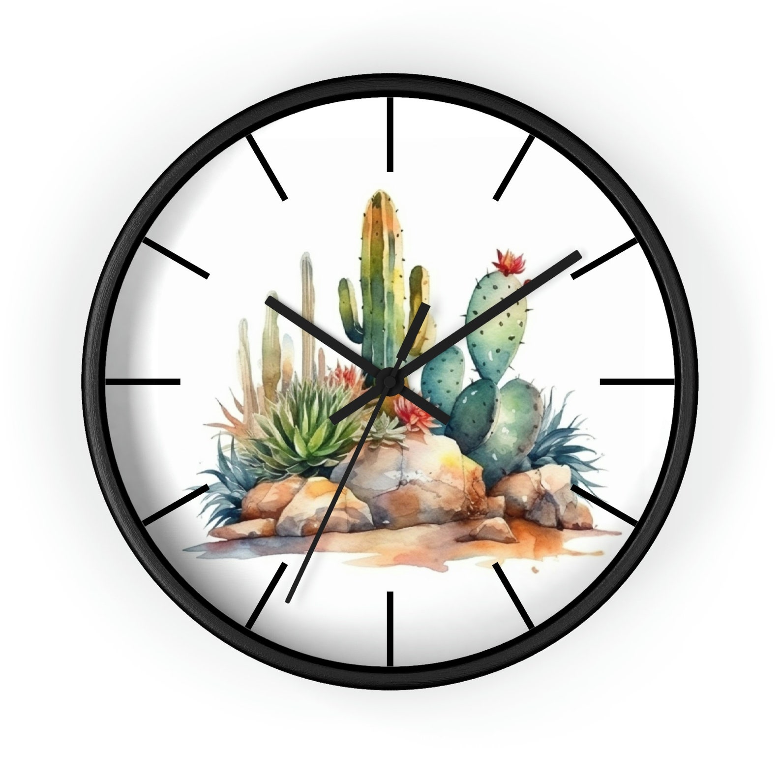10" Watercolor Cactus Wall Clock , Cactus Wall Clock , Botanical Wall ...