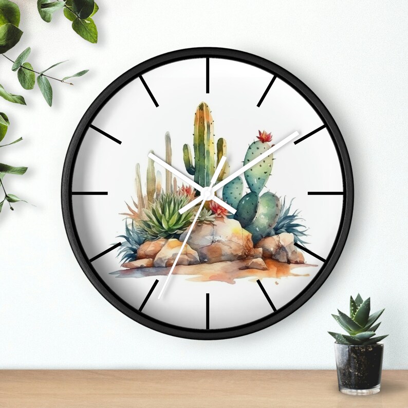 10" Watercolor Cactus Wall Clock , Cactus Wall Clock , Botanical Wall ...