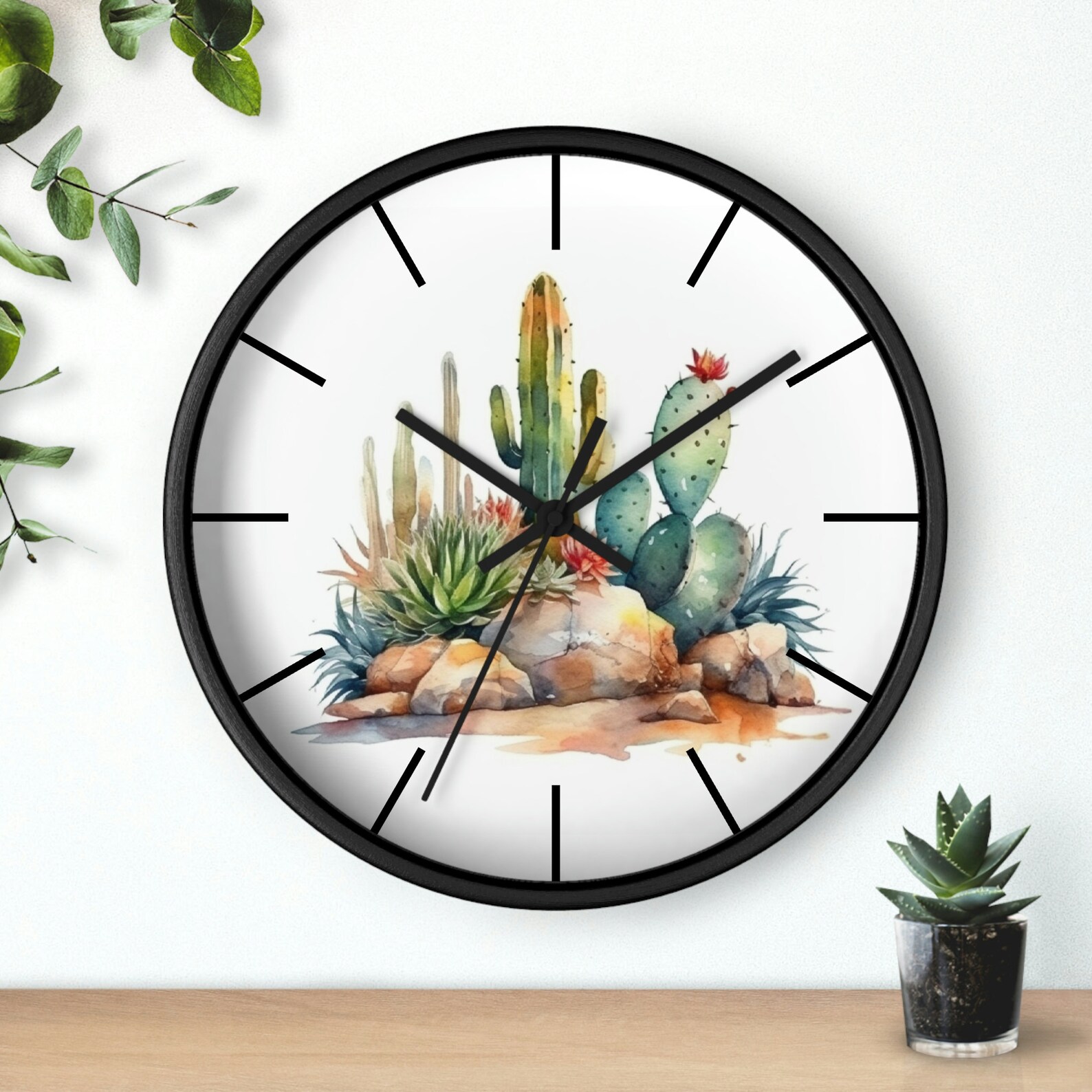 10 Watercolor Cactus Wall Clock , Cactus Wall Clock , Botanical Wall ...