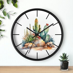 10" Watercolor Cactus Wall Clock , Cactus Wall Clock , Botanical Wall ...