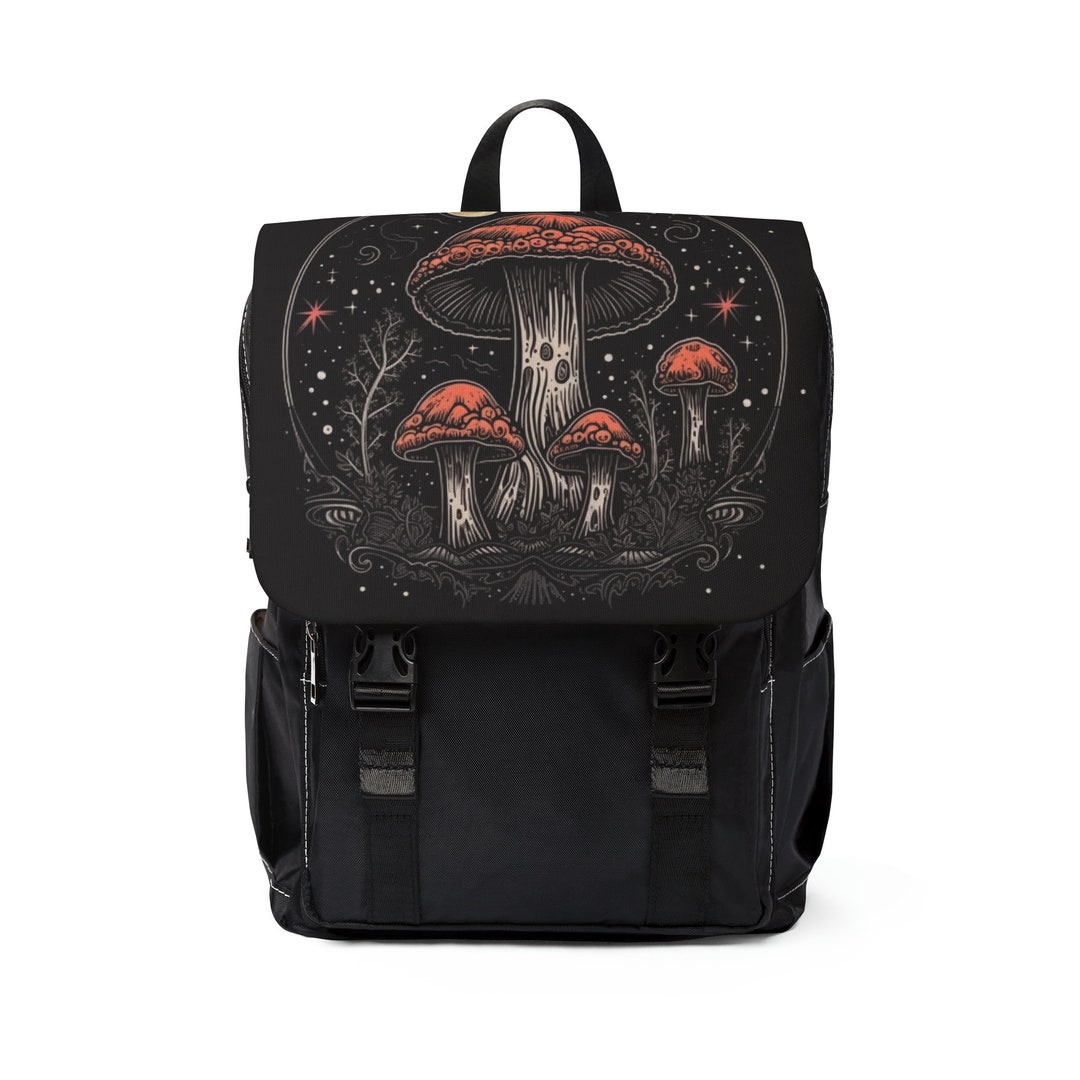 Mushroom Unisex Backpack, Black Mushroom Backpack , Custom Backpack ...