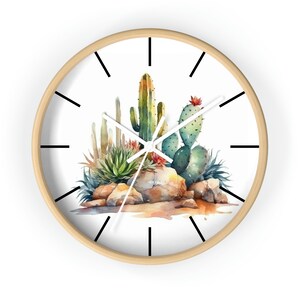 10" Watercolor Cactus Wall Clock , Cactus Wall Clock , Botanical Wall ...