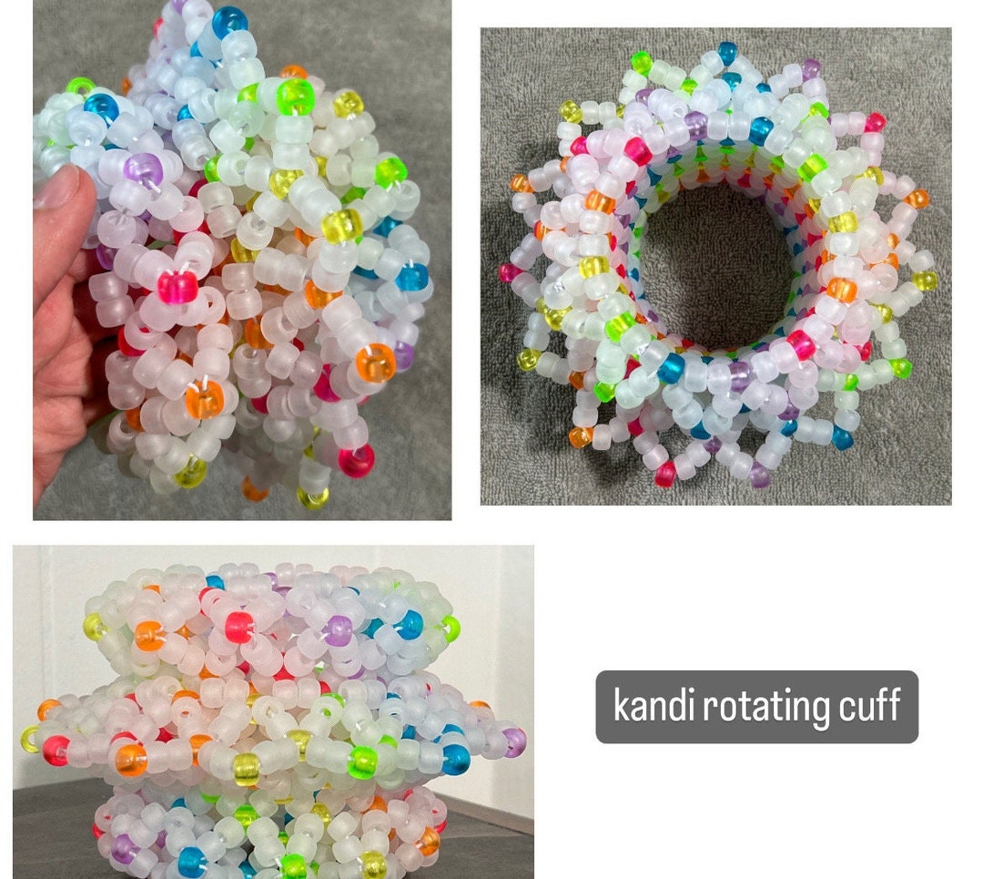 Kandi Rotating Cuff frosted & Rainbow Beads - Etsy
