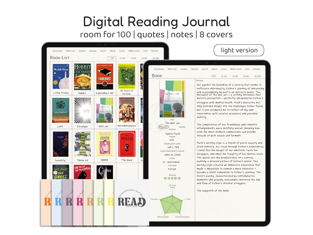 Digital Reading Journal, Book Planner, Bookshelf, Reading Tracker, Book ...