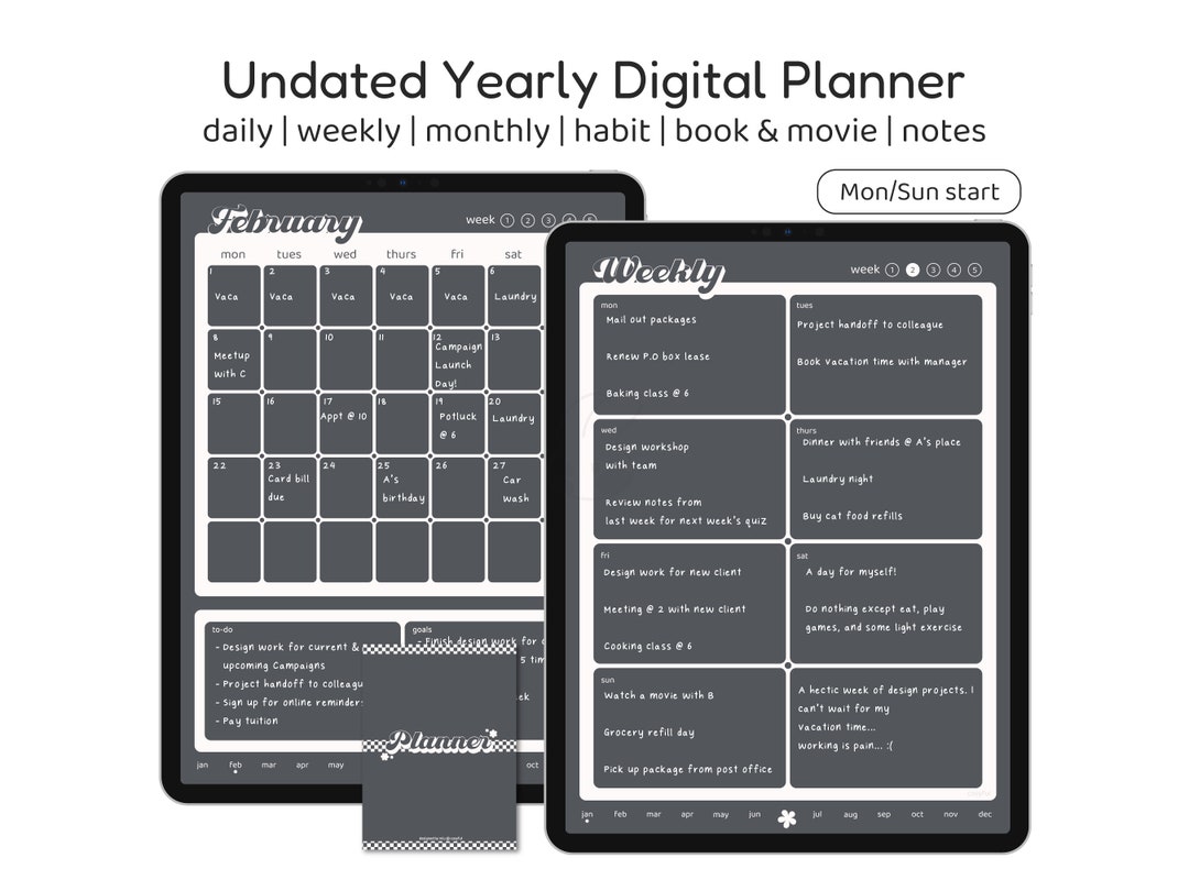 Undated Digital Planner Aesthetic Portrait Mode Hyperlinked - Etsy