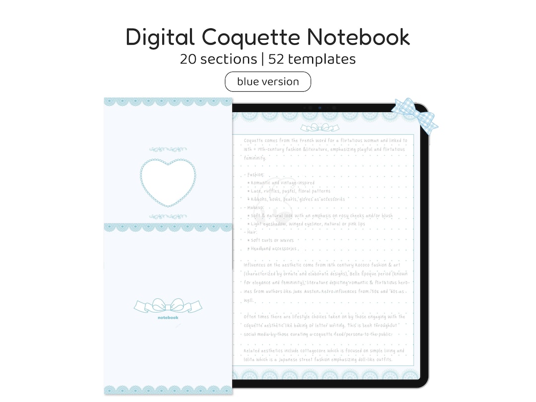 Coquette Digital Notebook With Lace Tabs, Portrait Mode, 20 Section ...
